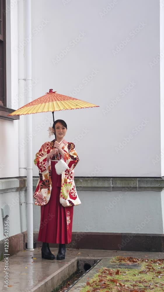 Young women in their 20s wear traditional hakama (kimono) in Japan ...