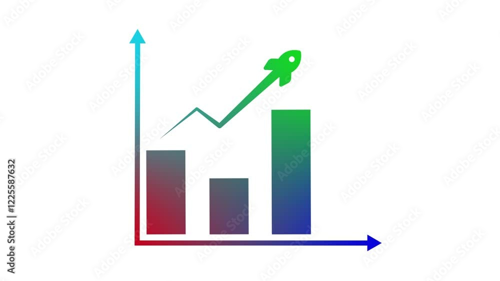 Three bar positive business graph with rocket arrow animation four ...