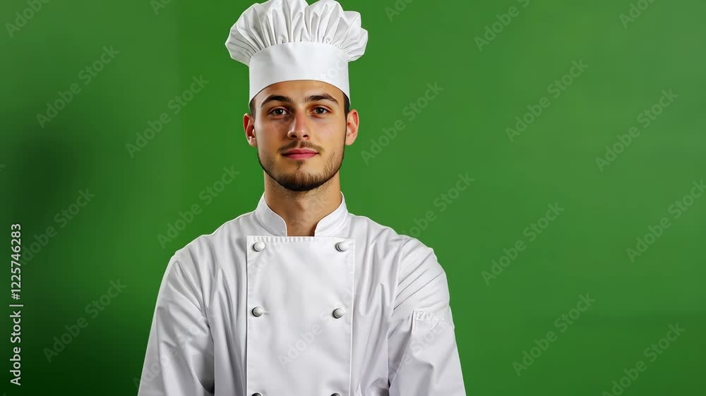 Chef in White Uniform with Green Screen Background Portrait ...