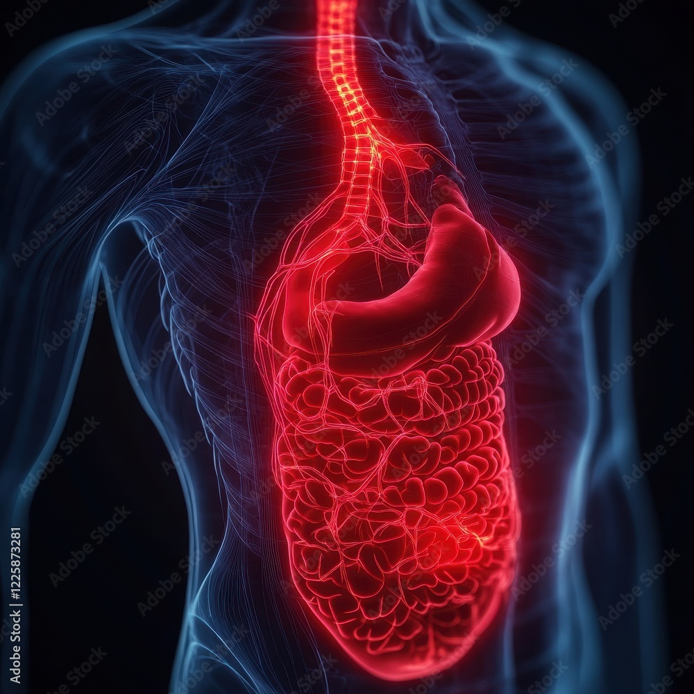 Poster A detailed illustration of the human digestive system ...