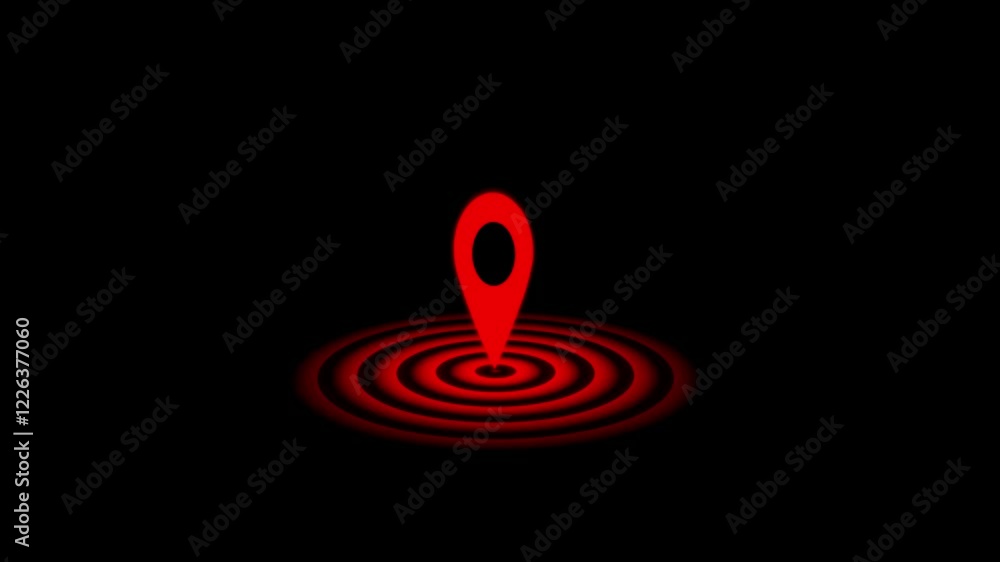 map pin animation concept. red color Radio wave station signal location ...