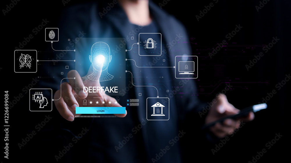 Poster Deepfake concept ,Facial tracking, detection and recognition ...