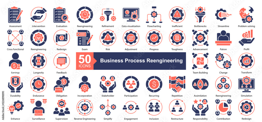 Poster Business Process Reengineering Icon Collection Set – Wall Art ...