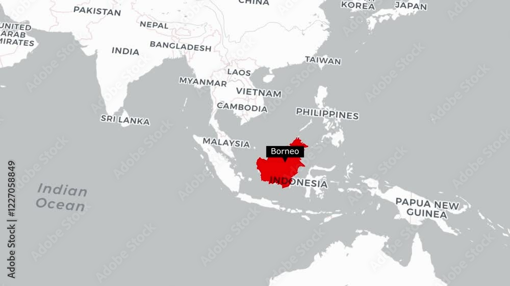 High-resolution political map of Borneo featuring country borders ...