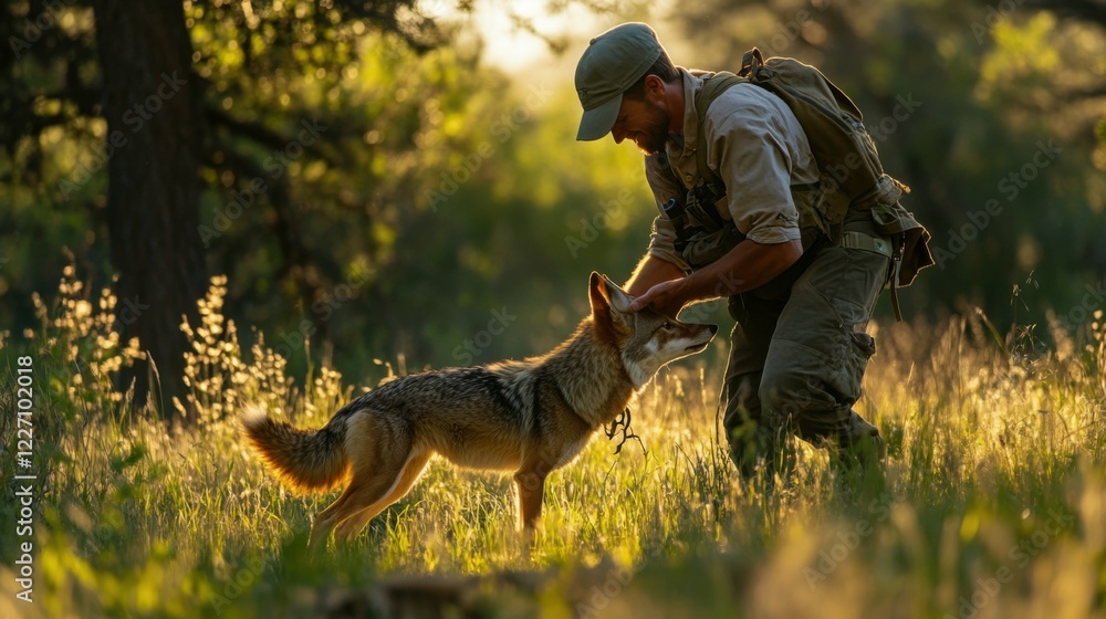 Photo & Art Print Wildlife rehabilitator releasing rehabilitated coyote ...