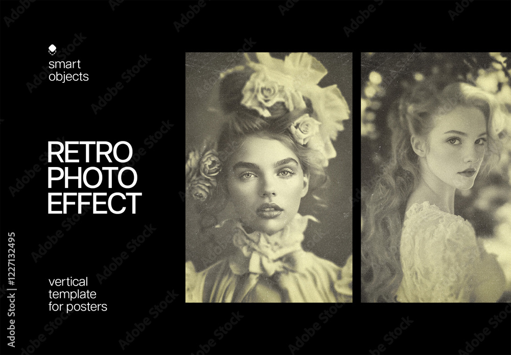 Retro Image Poster Photo Effect Mockup Stock Template | Adobe Stock