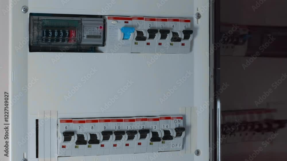Home white electrical distribution board with mechanical electricity ...