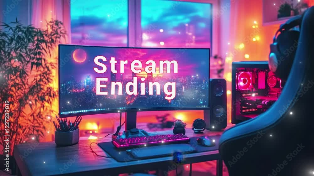 stream ending overlay seamless loop Virtual gaming atmosphere at night ...