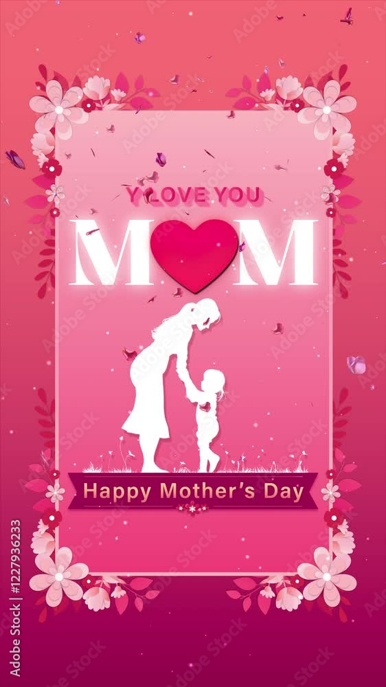 Happy mother's day card, red heart wishes and greeting card message for ...