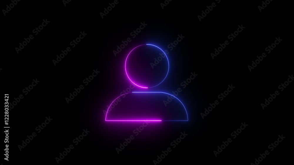 Glowing neon contact icon animation black background. Communication man ...