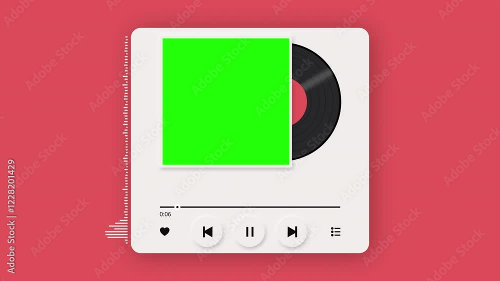 4K Music player interface with green screen. Player with audio signal ...