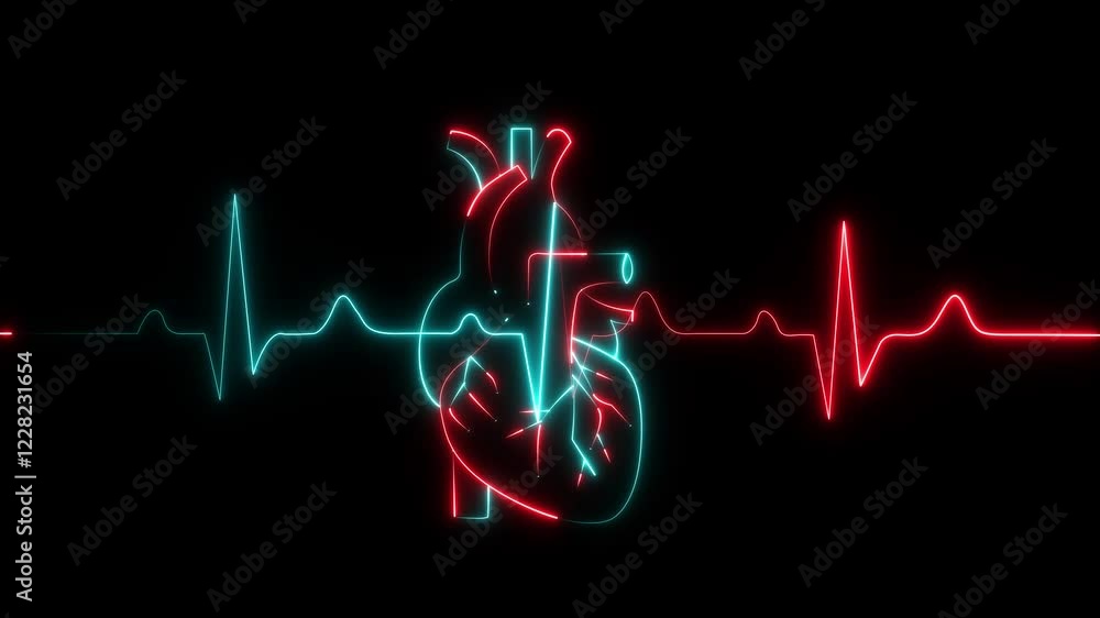 heartbeat line 4k neon light heartbeat display screen medical research ...