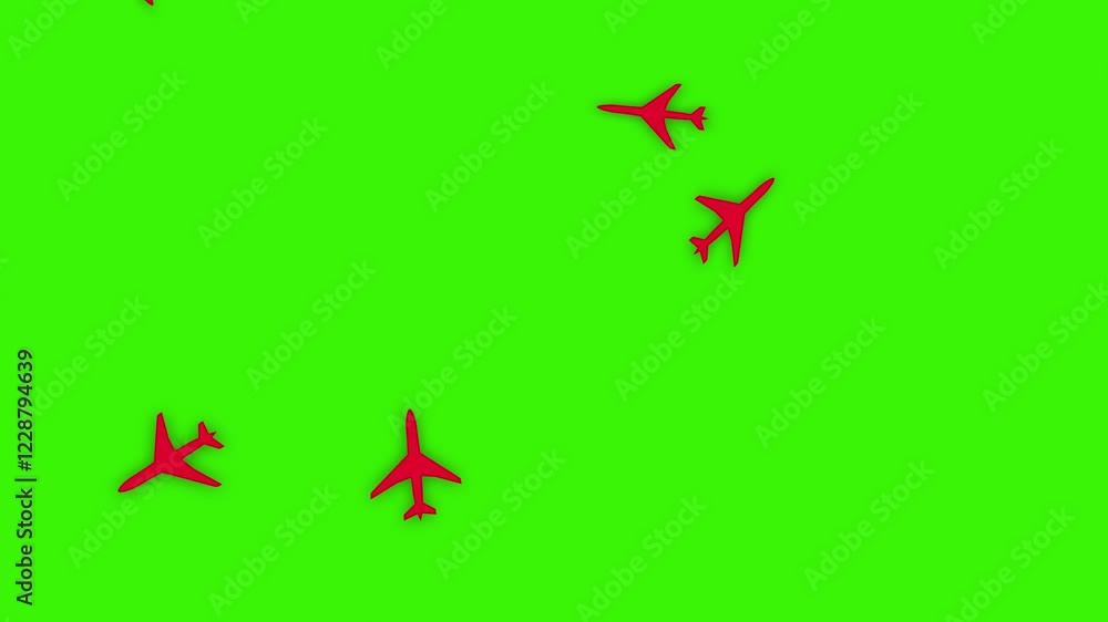 Animated airplanes flying animation on green screen background. travel ...