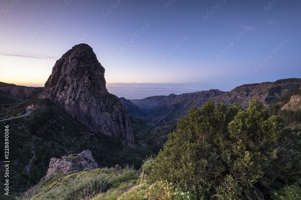 Poster Roque de Agando rock tower at sunrise, Monumento Natural de los ...