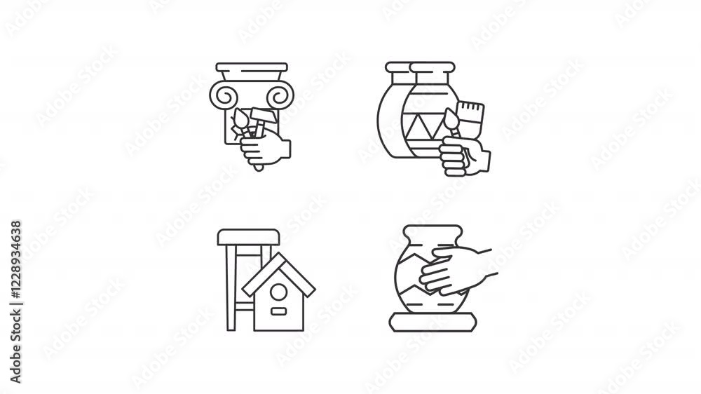 Artistic hobbies animation set. Handmaking animated line icons ...