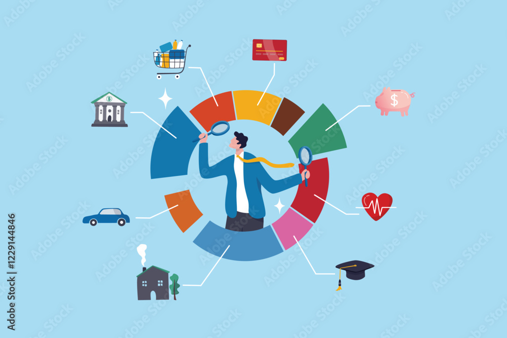 Budget planning, financial expense or spending allocation, investment ...