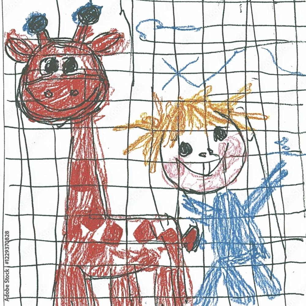 Photo & Art Print A child's drawing depicting a giraffe and a child ...