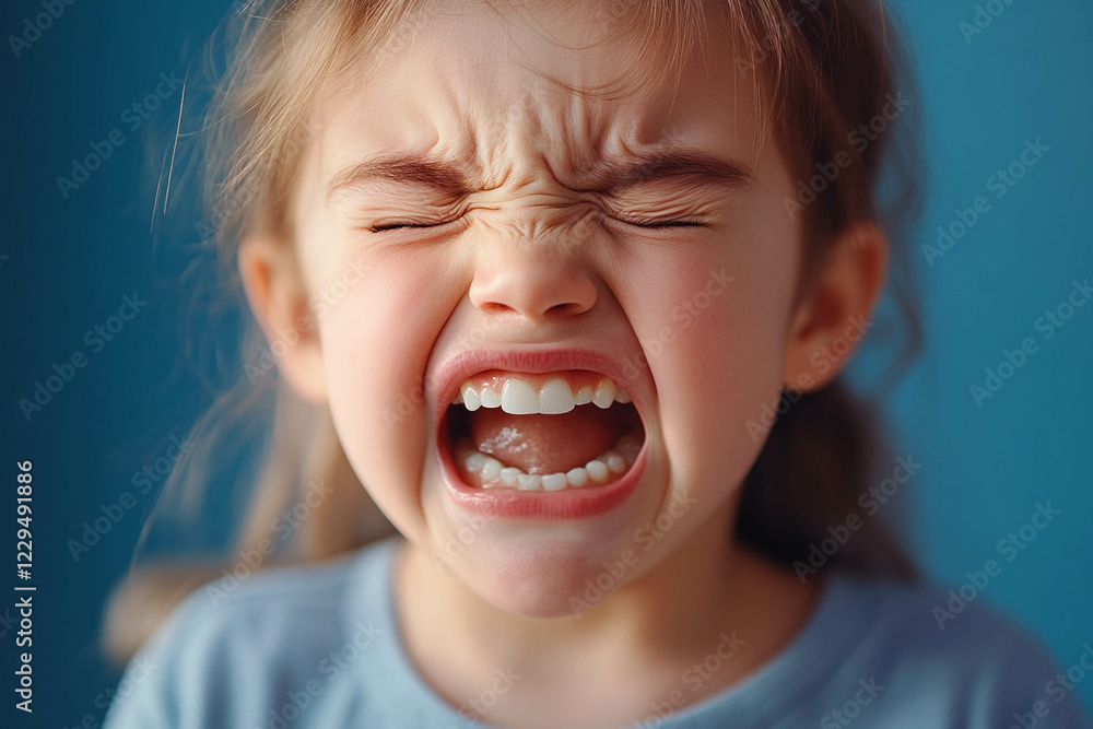 Photo A young girl with long hair is screaming in distress, her face ...