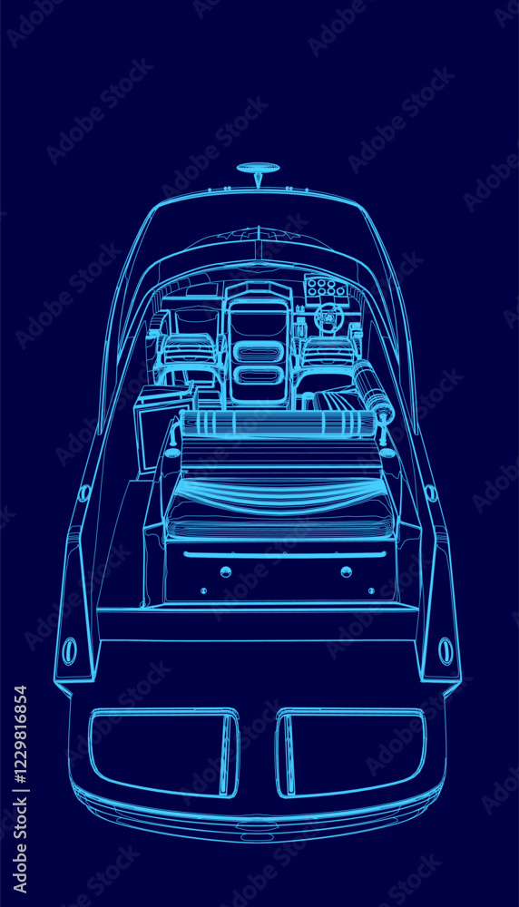Poster Blue boat outline. The boat is shown from the back view – Wall ...