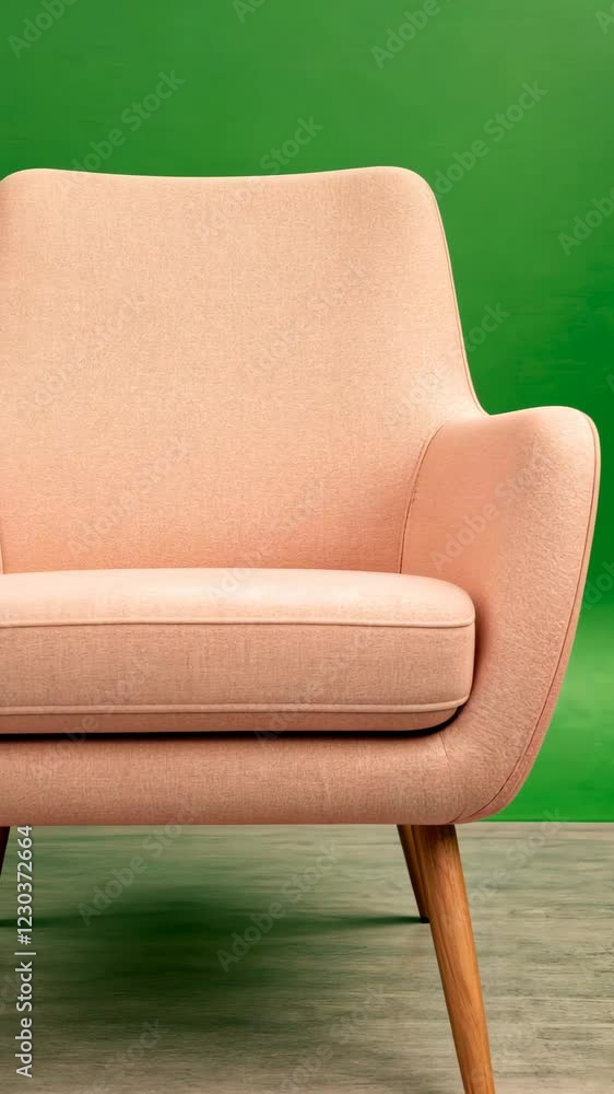 Modern Interview Setup With Beige Armchair Against Vibrant Green Screen ...