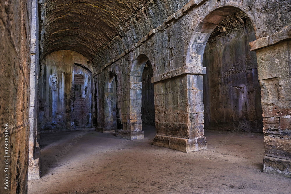 Poster the interior of ancient Roman Cisterns of Aptera in which water ...
