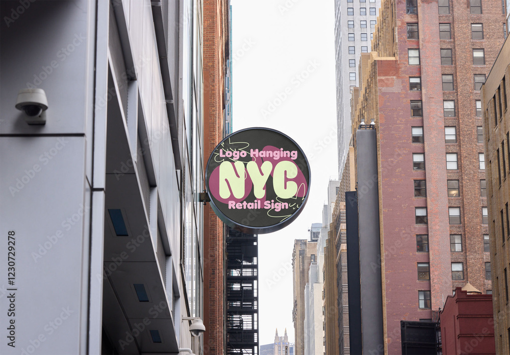 Customizable Hanging business retail Mockup in New York City Setting ...