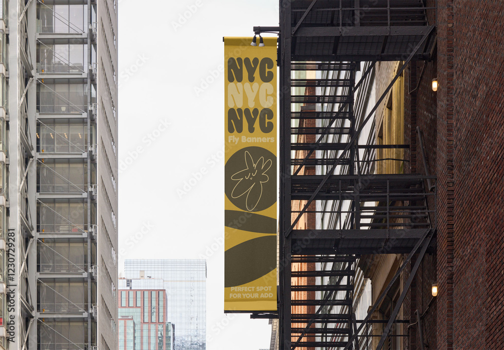 Mockup for OOH Advertisement in New York's Urban Setting. Fly banner ...
