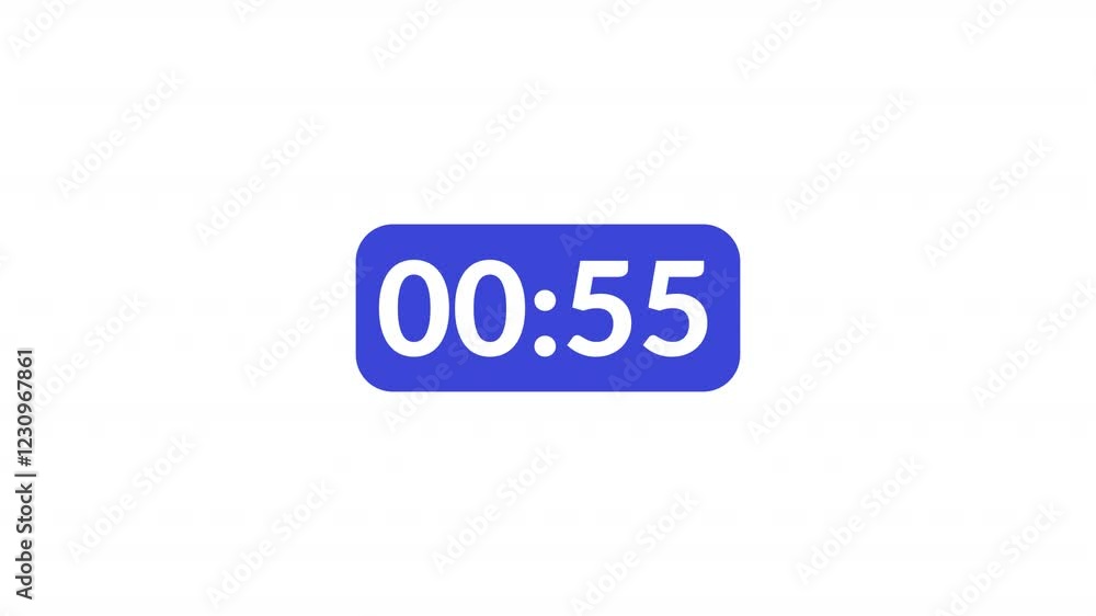 One minute countdown timer animation on white background for social ...