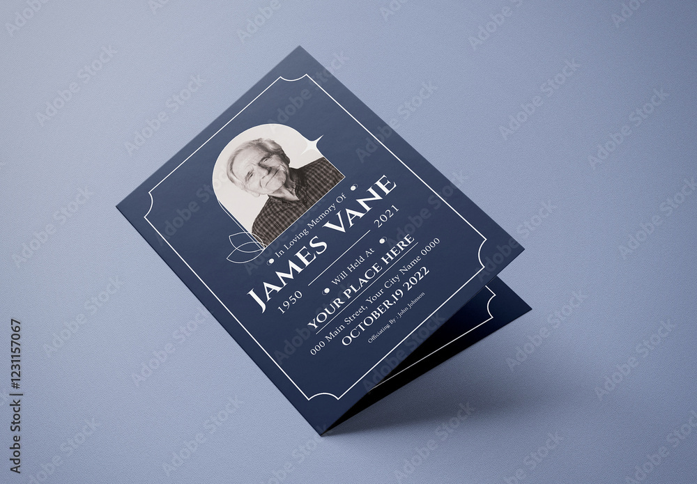 Blue Vintage Funeral Program Stock Template | Adobe Stock