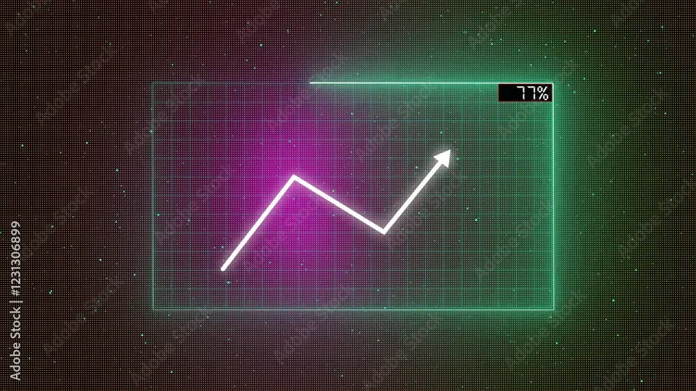 Simple graph bar icon illustrates data visualization. neon light ...
