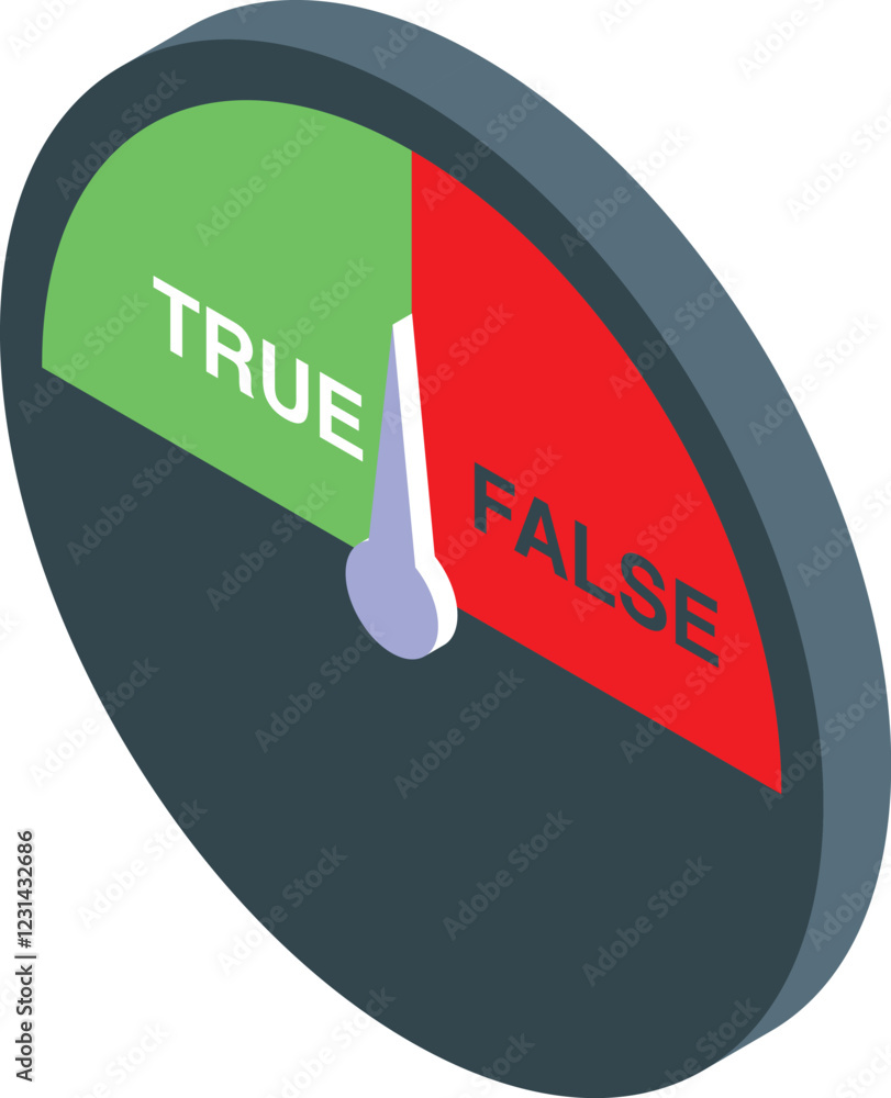Poster True false meter indicating a check result, representing fact ...
