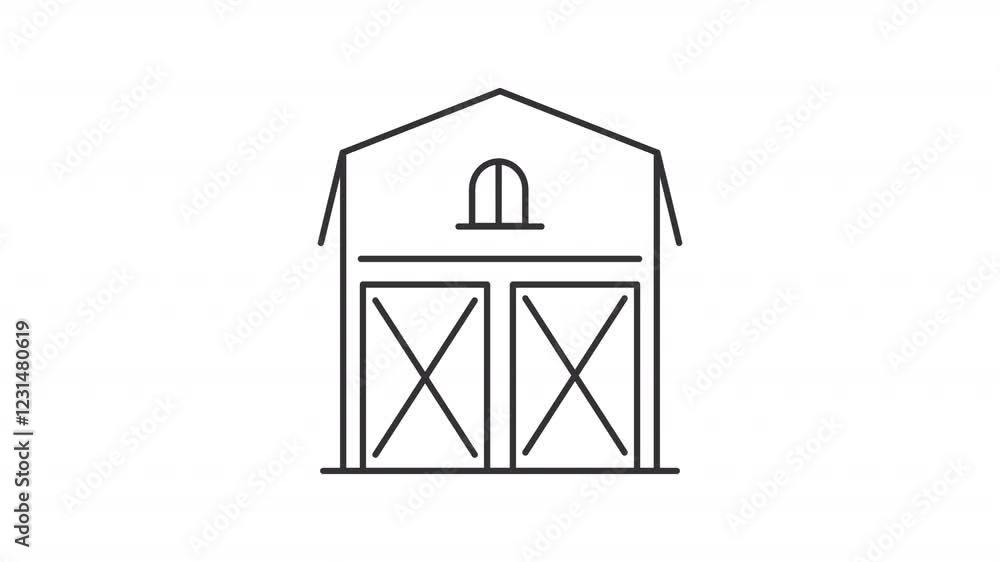 Animated barn icon. Farm building for storing line animation ...