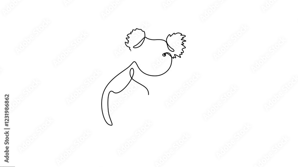 Animated One continuous line drawing of a koala face. Minimal pet ...