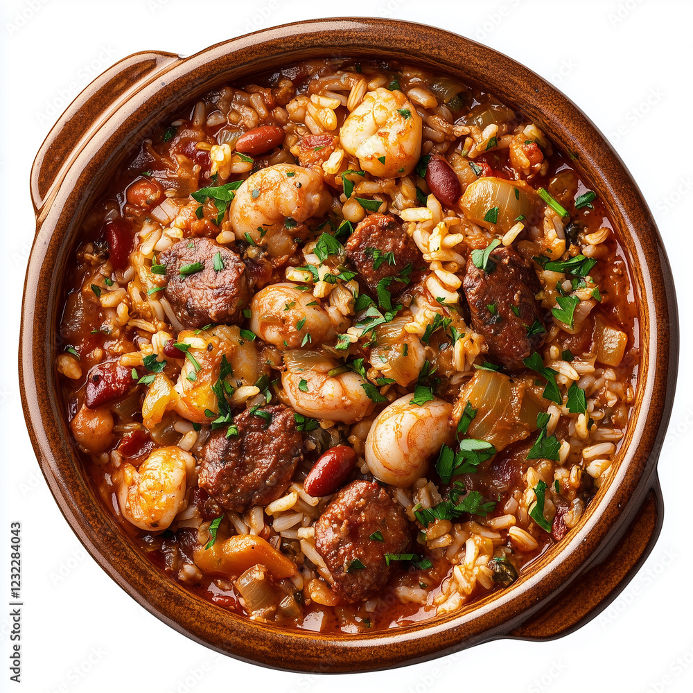 Poster Tureen of Jambalaya, Tureen Style, top view, isolated on white ...