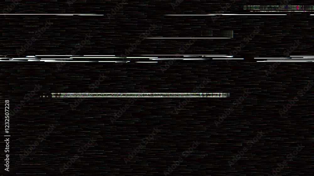 Digital Glitch: A digital glitch with black screen, horizontal white ...