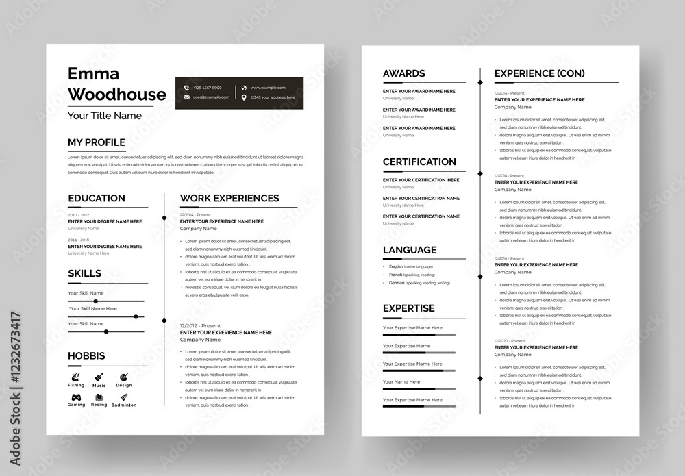 Modern Professional Resume Template Editable & Stylish Design Stock ...