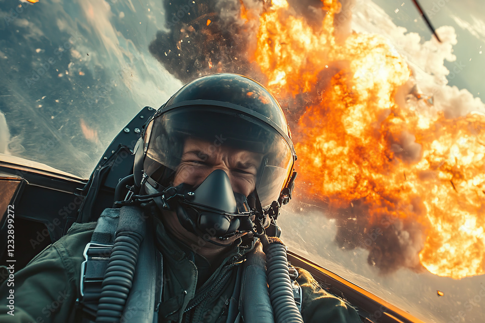 Plakát Pilot of military fighter jet ejecting from downed fighter jet ...