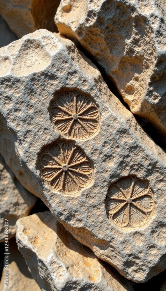Poster Limestone with visible fossils embedded in the rock, geology ...