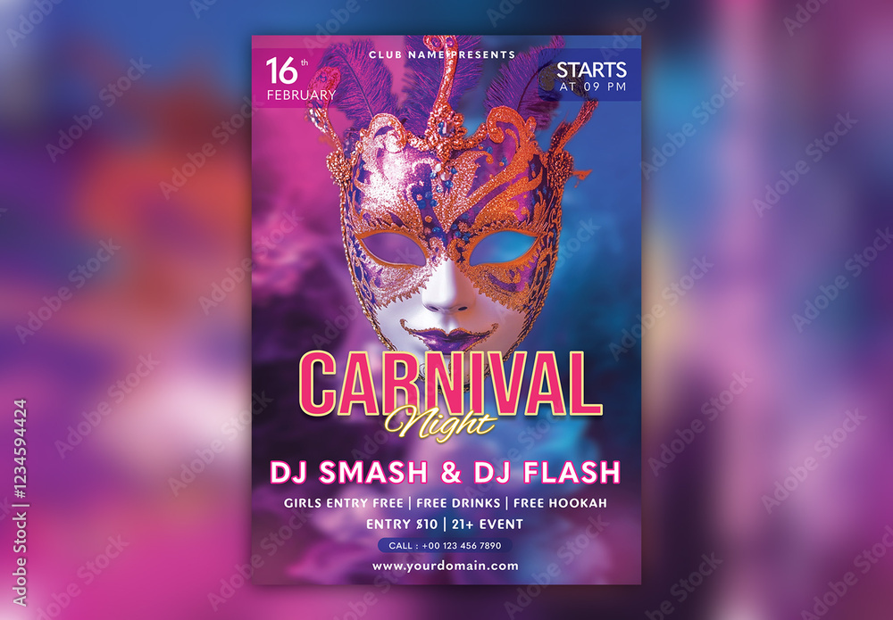 Editable Carnival Night Party Flyer or Poster Template with Realistic ...