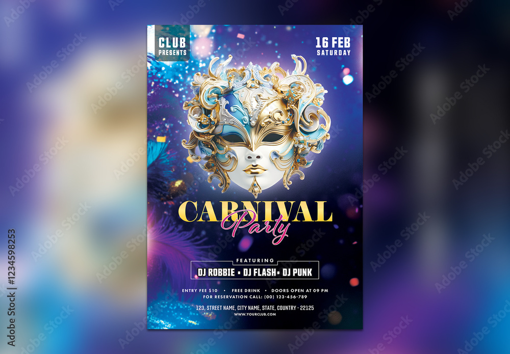 Editable Carnival Party Flyer or Poster Template, with Masquerade Mask ...
