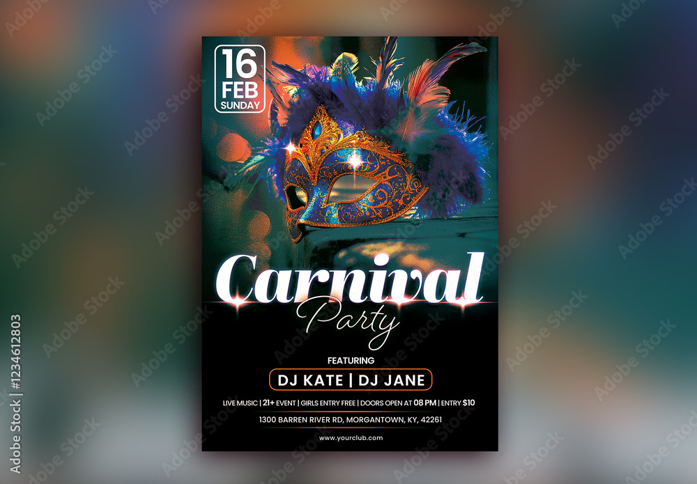 Editable Carnival Party Flyer or Poster Template, with Feather ...