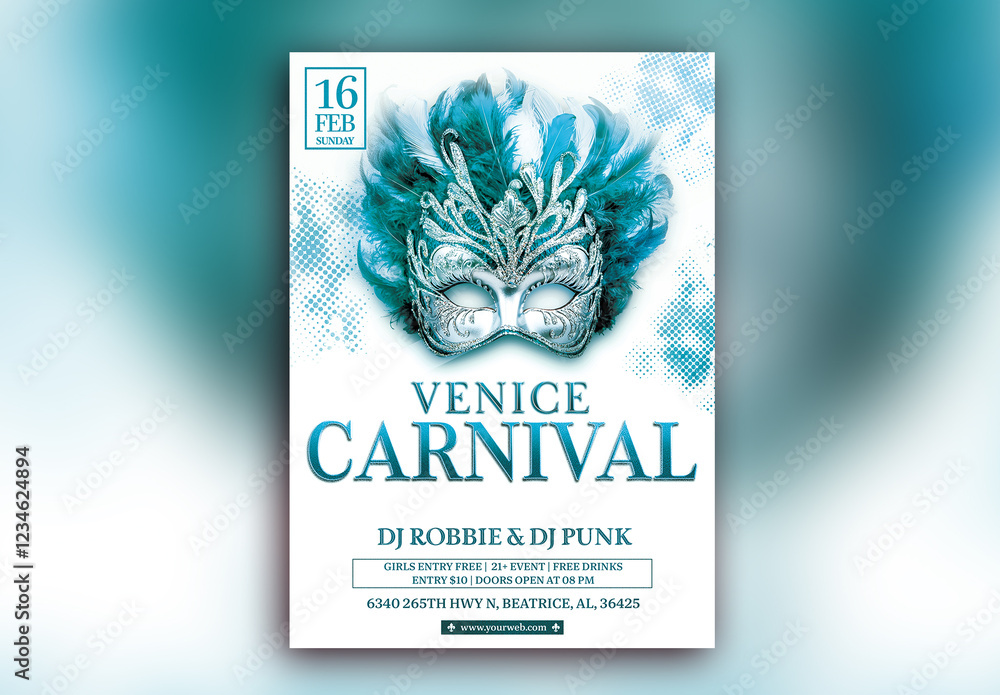 Editable Carnival Party Flyer or Poster Template, Venice Carnival Party ...