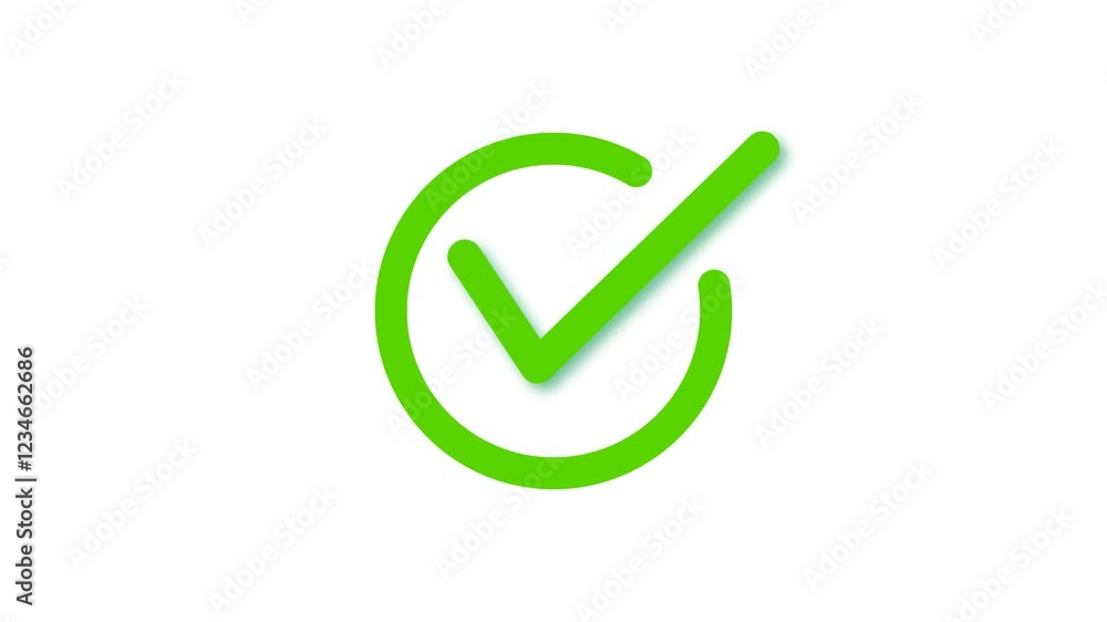 Green check mark icon flat style with circle animated. Tick mark or ...