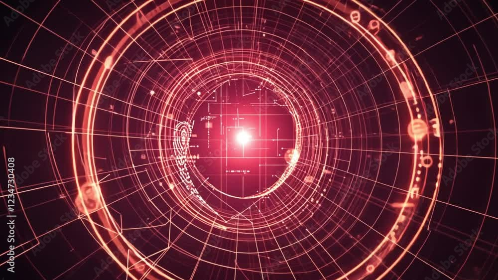 A holographic 3D network grid with glowing quantum particles and ...