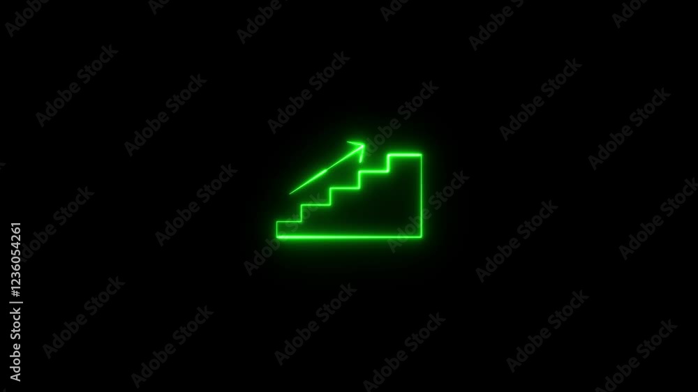 Neon effect ladder icon, Stairs up icon animation. Glowing Stairs up ...