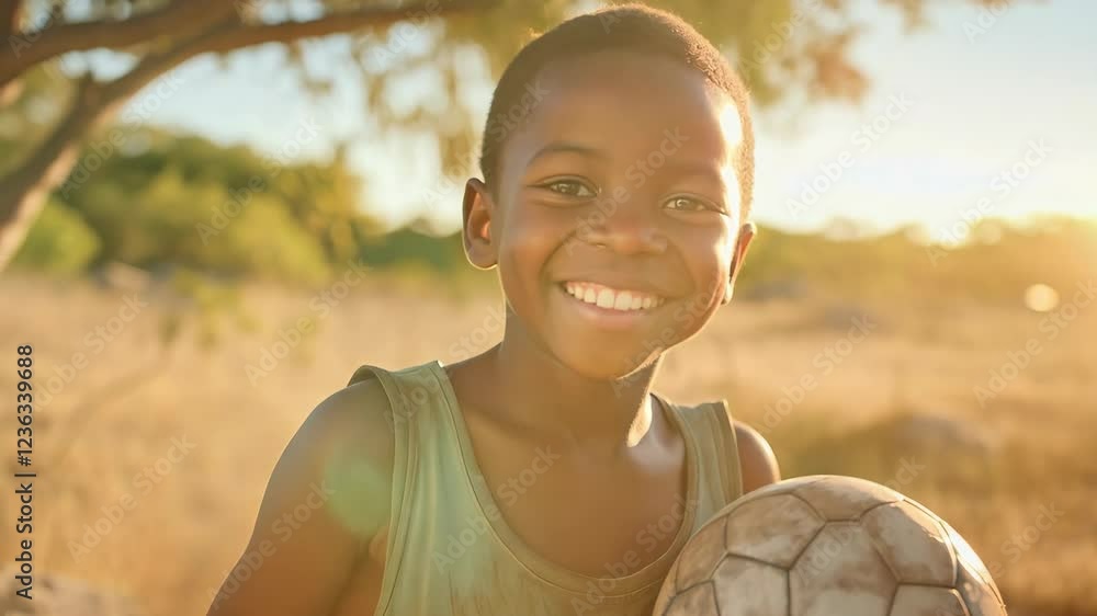 Vídeo do Stock: Poor African boy with a soccer ball. Water problems ...