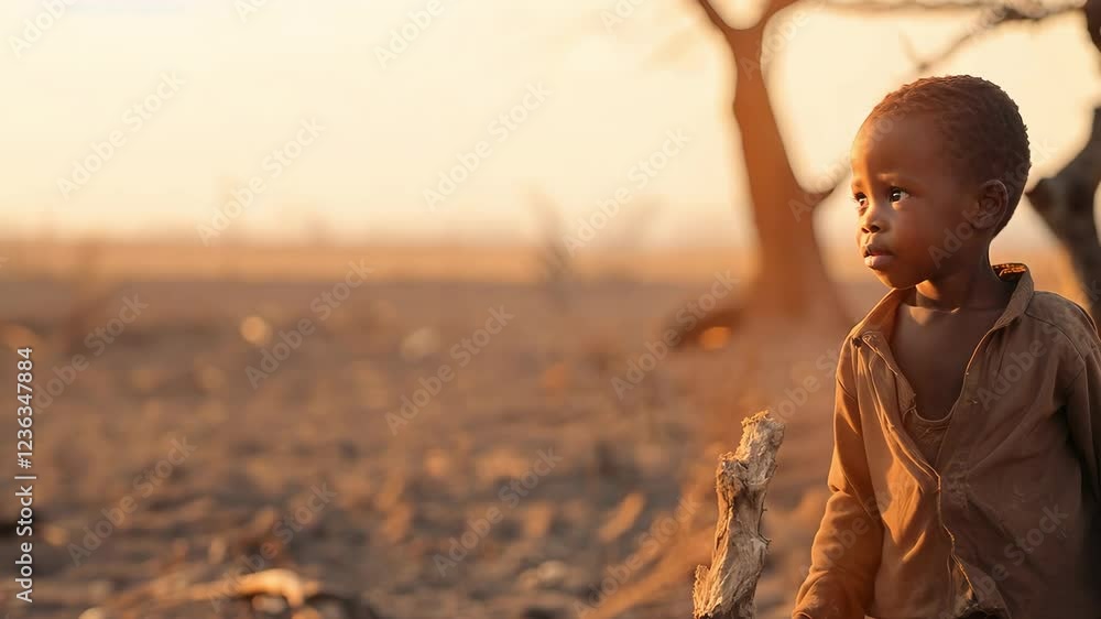 Video Stock An African child suffers from thirst on the cracked earth ...