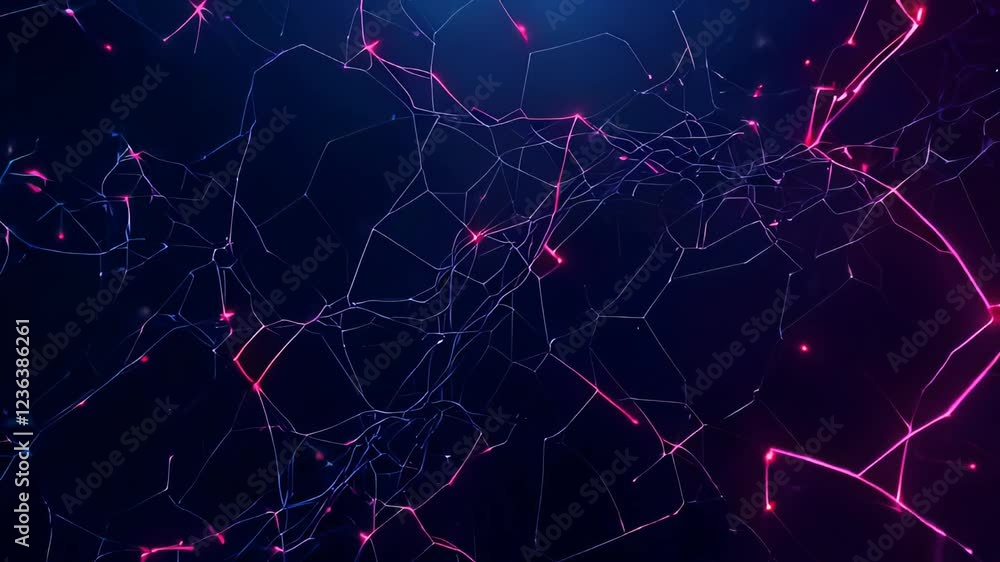 Futuristic Dark Digital Network with Glowing Pink Nodes and Connections, Abstract High-Tech ...