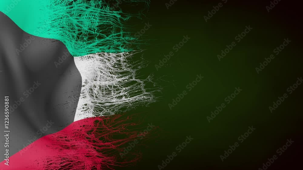 kuwait flag animation with fabric formation effect and black and white ...