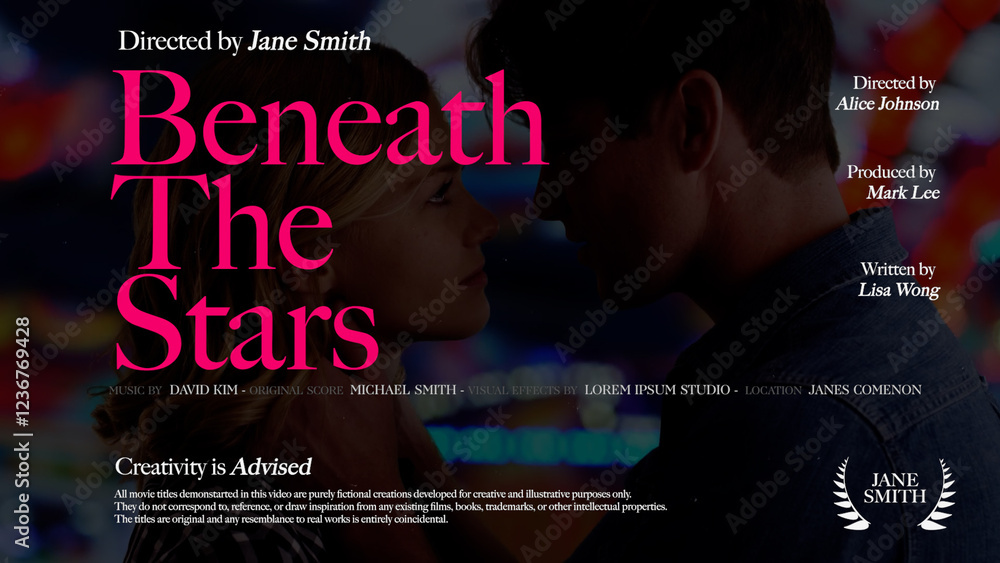 Cinematic Film Title Card, Movie Poster Typography Overlay 69 , ( Wide ...